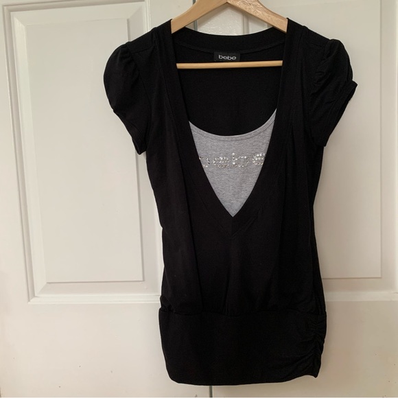 bebe | Tops | Y2k Bebe Logo Rhinestone Shirt S 9s Vintage | Poshmark